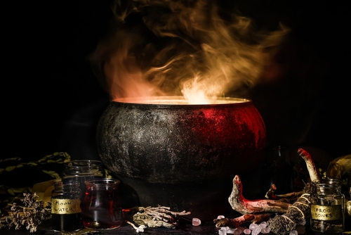Witch’s,Cauldron,With,Potion,And,Different,Magic,Attributes,For,Ritual ...